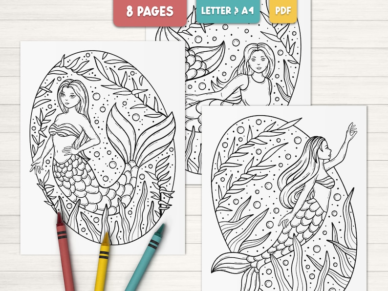 Printable Mermaid Coloring Pages for Kids, Mermaid Birthday Activities ...