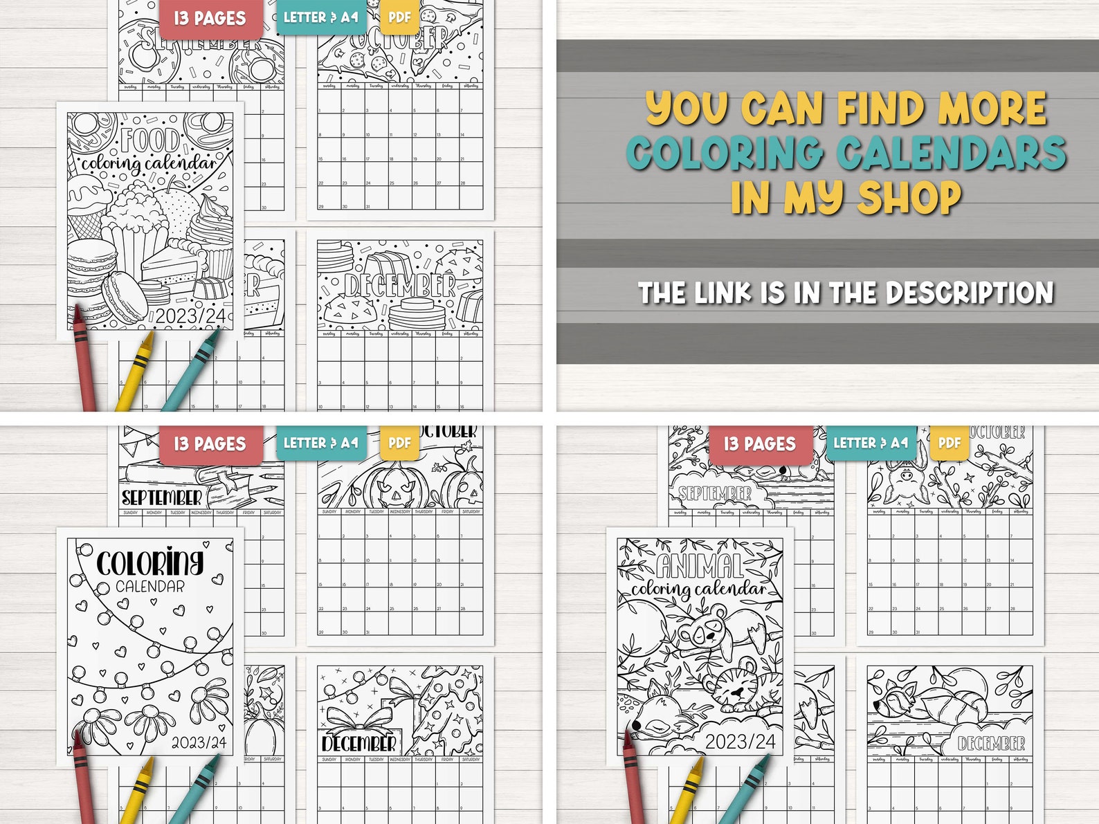 Printable Coloring Calendar for Kids, Undated Planner PDF, Coloring ...