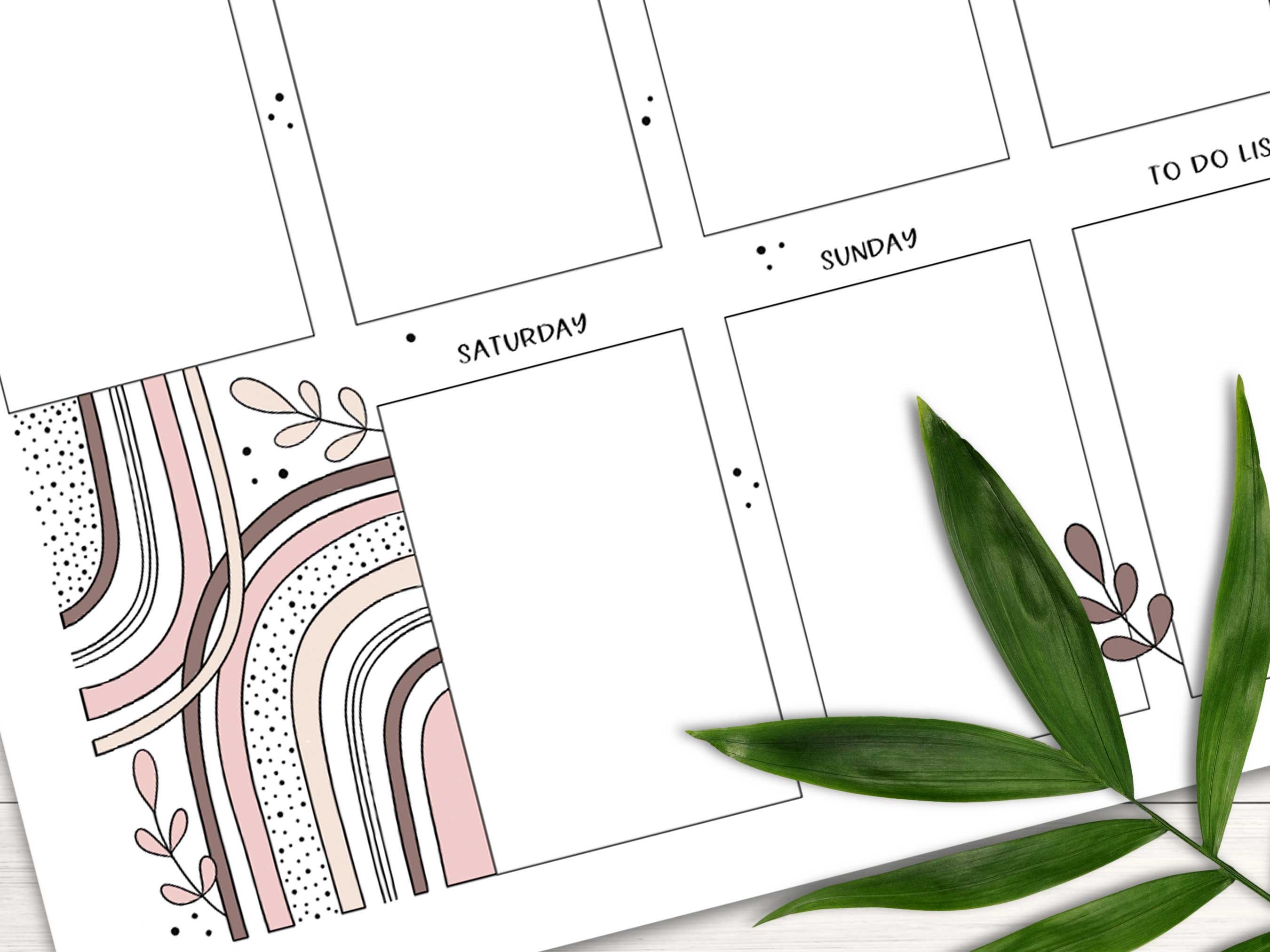 Printable Weekly Planner Landscape, Boho Coloring Planner, Weekly ...