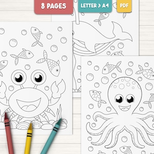 Sea Animal Coloring Pages for Kids, Ocean Coloring Book, Preschool ...