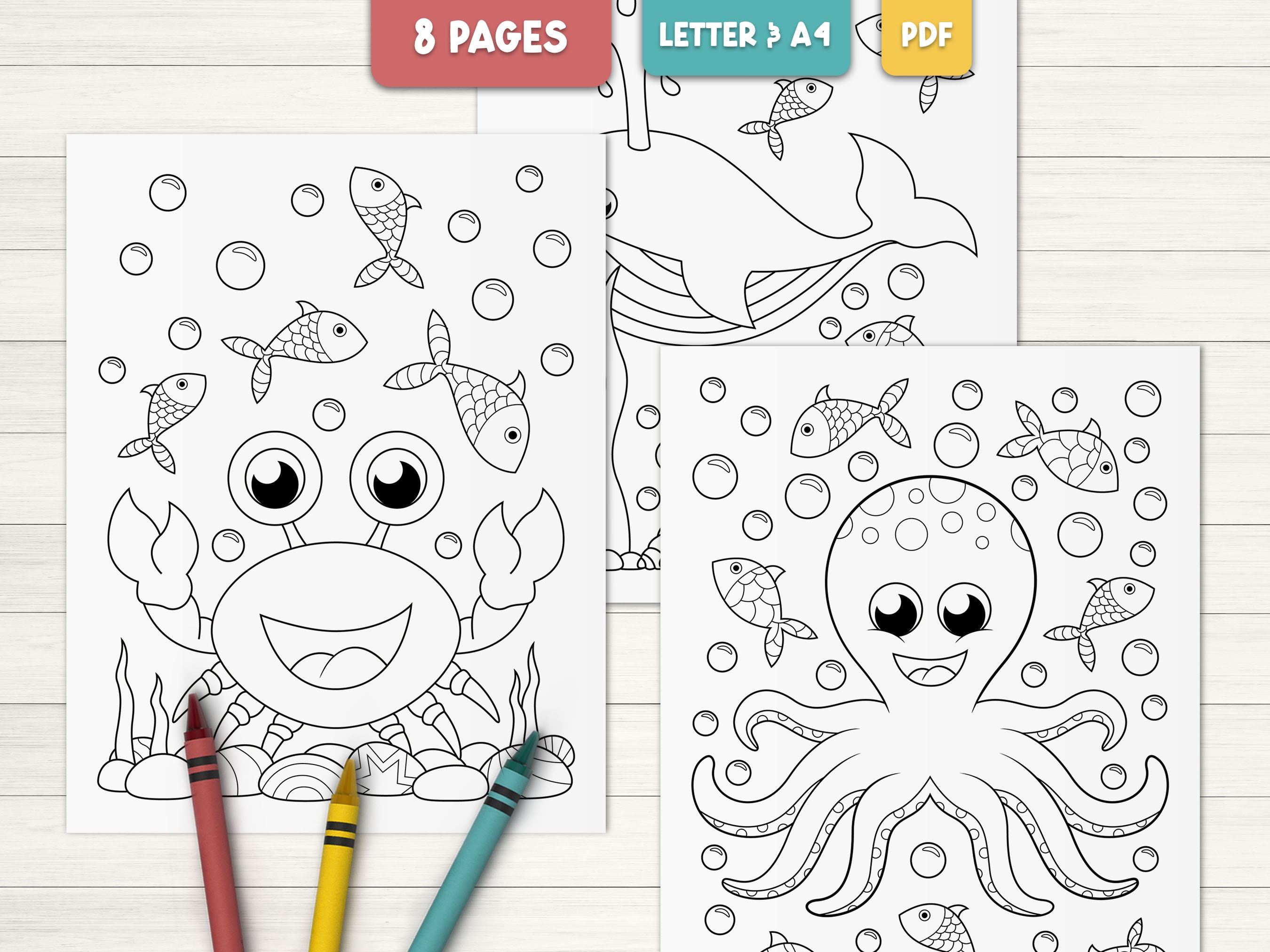 Sea Animal Coloring Pages for Kids, Ocean Coloring Book, Preschool ...