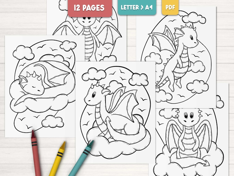 Dragon Coloring Pages for Kids, Fantasy Dragon Coloring Book, Printable ...