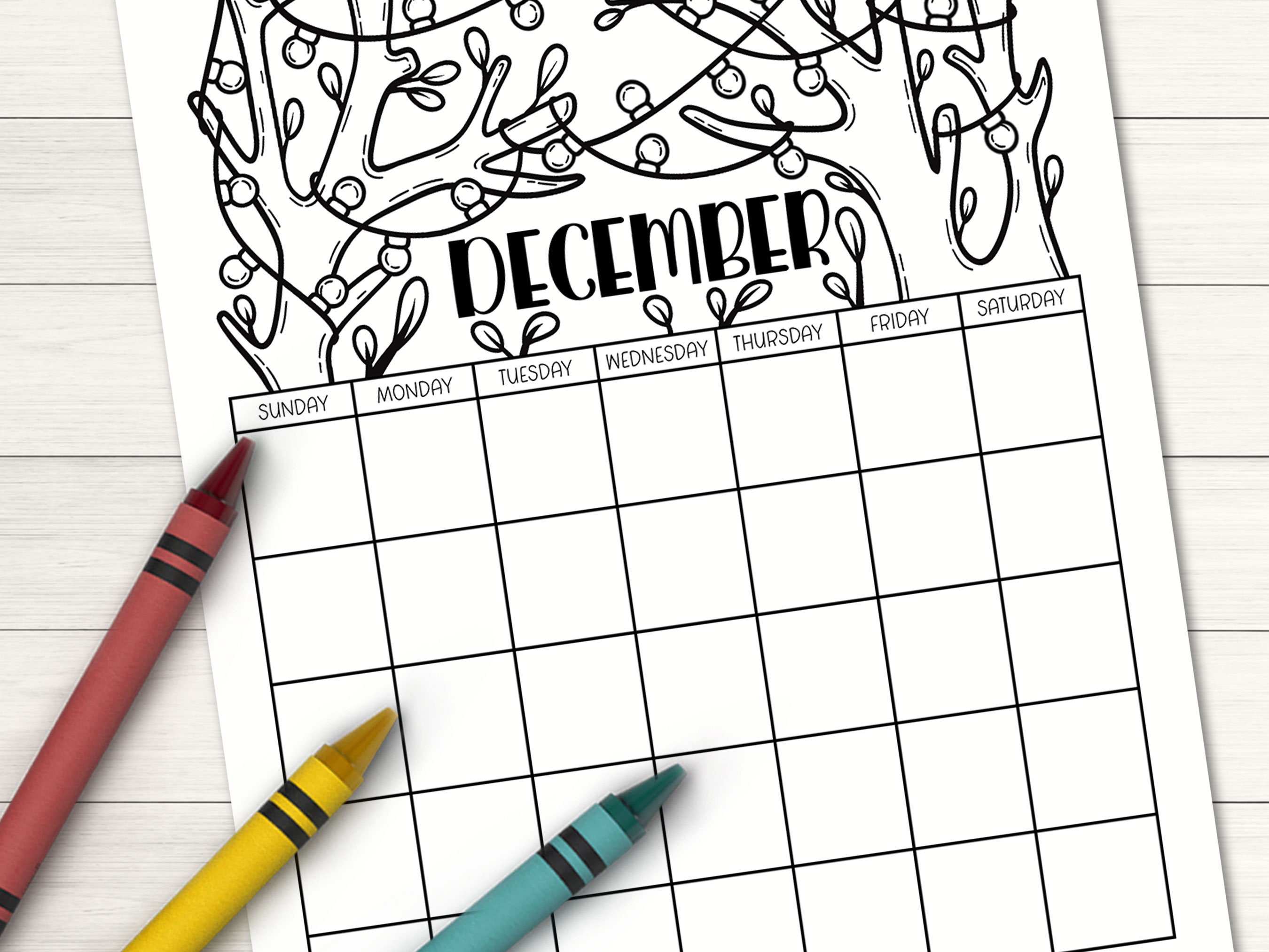 Printable Coloring Calendar for Kids, Undated Planner PDF, Coloring ...