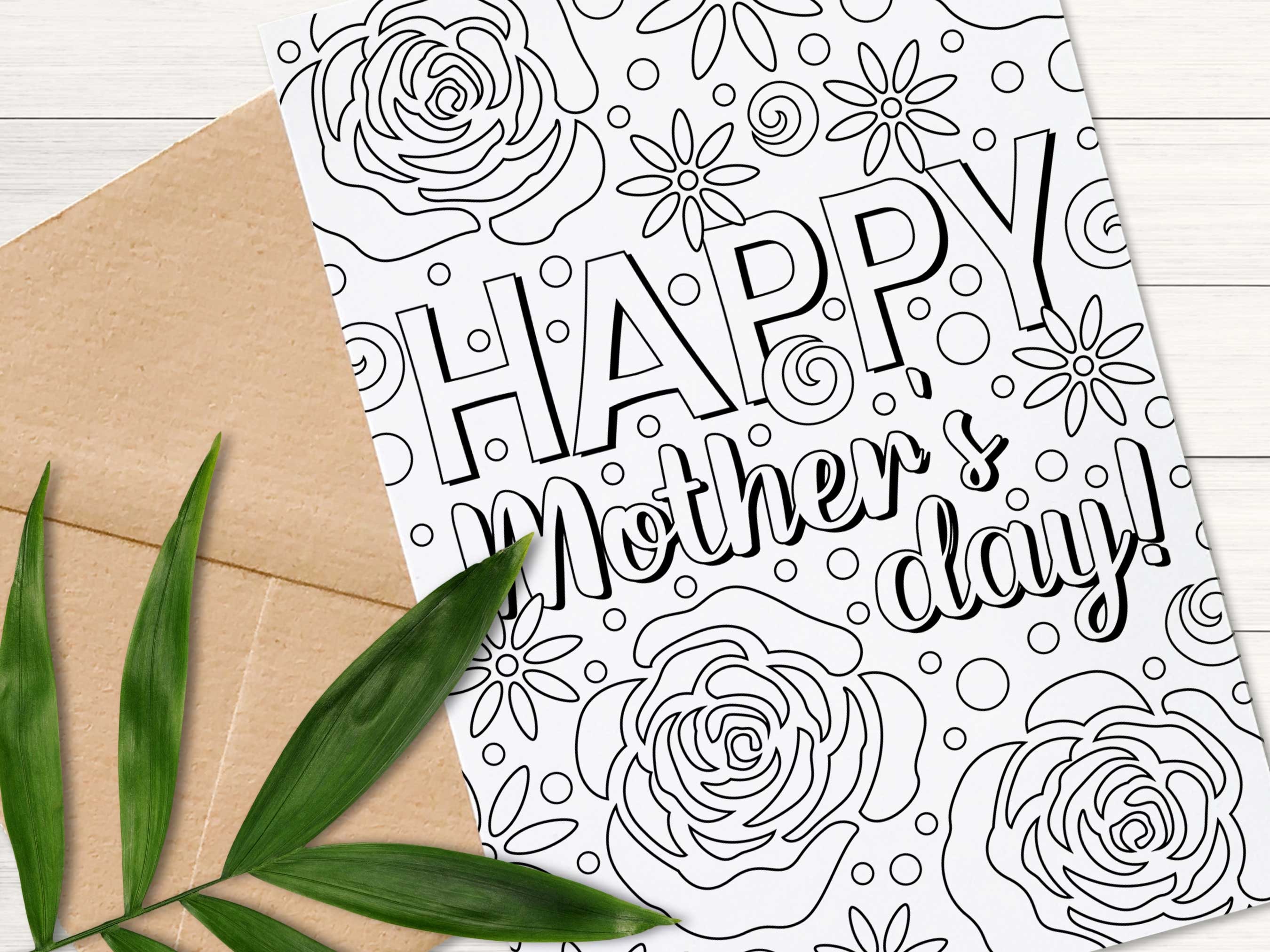 Printable Mother's Day Coloring Card for Kids, Happy Mothers Day Card ...