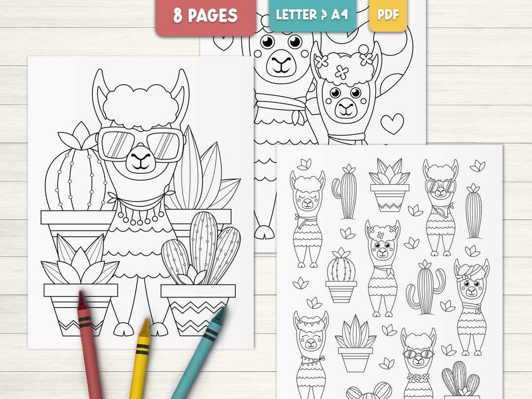 Llama Coloring Pages, Animal Coloring Book for Kids, Printable Kids ...