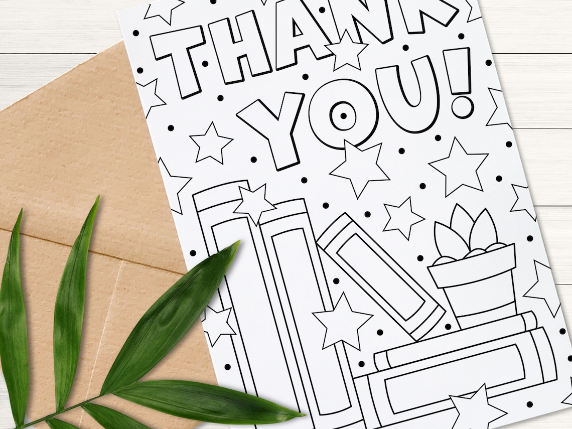 Thank You Coloring Card, Thank You Teacher Card Printable, Greeting ...