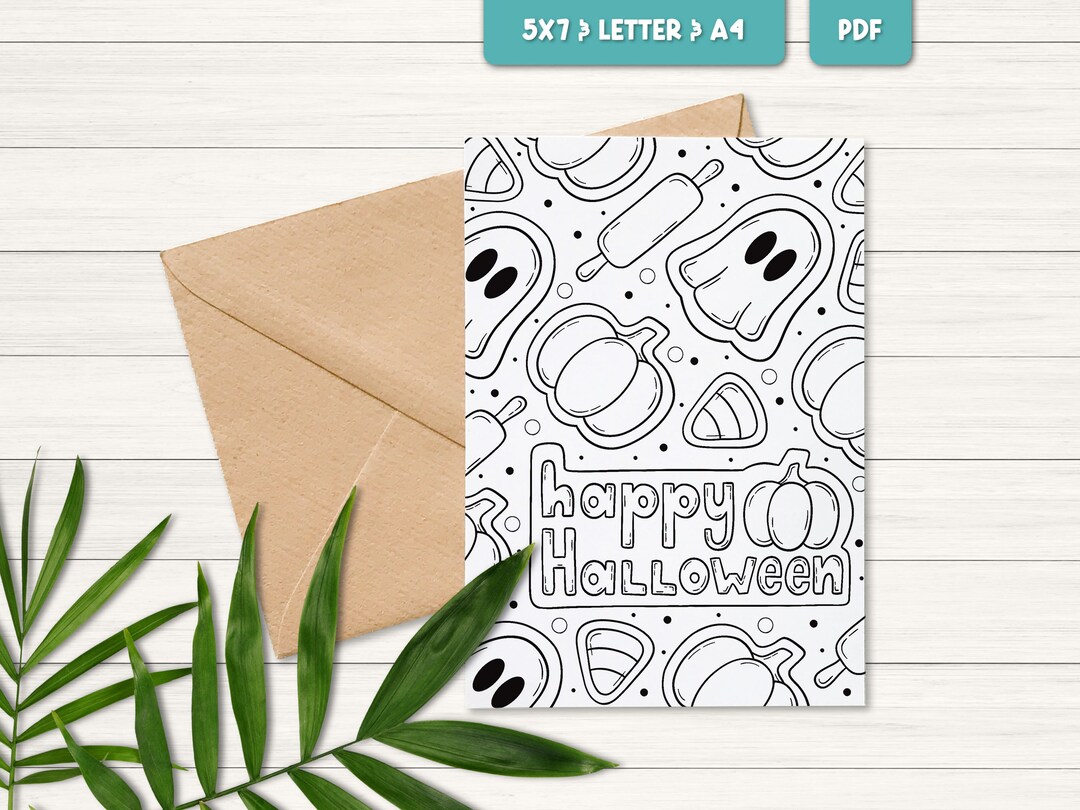 Printable Halloween Coloring Card: Kids Activity (PDF) - Etsy