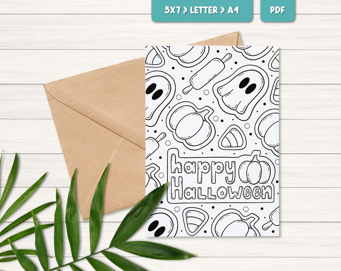 Printable Halloween Coloring Card: Kids Activity (PDF) - Etsy