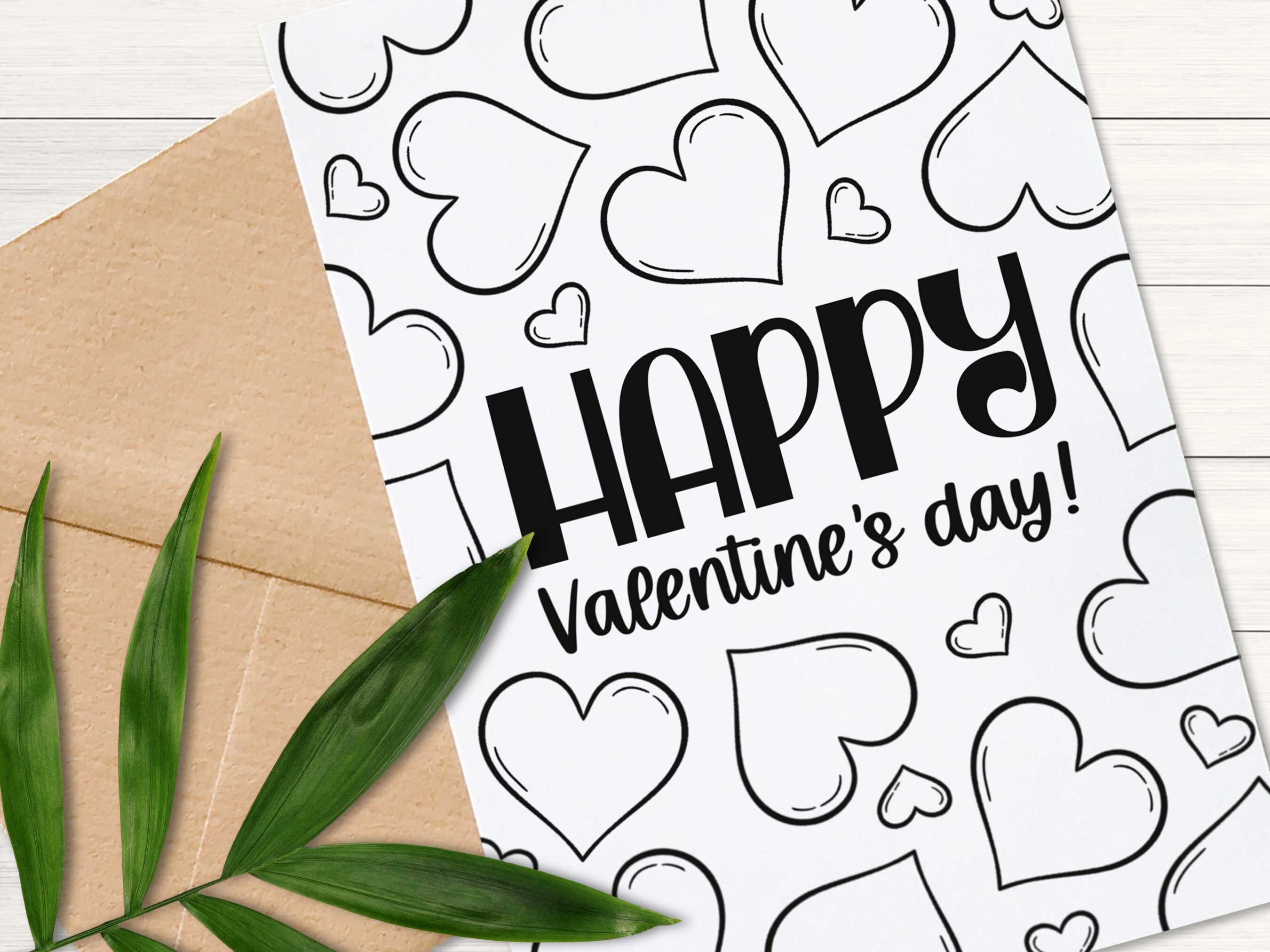 Happy Valentines Day Printable Card, Heart Coloring Page, Valentines ...