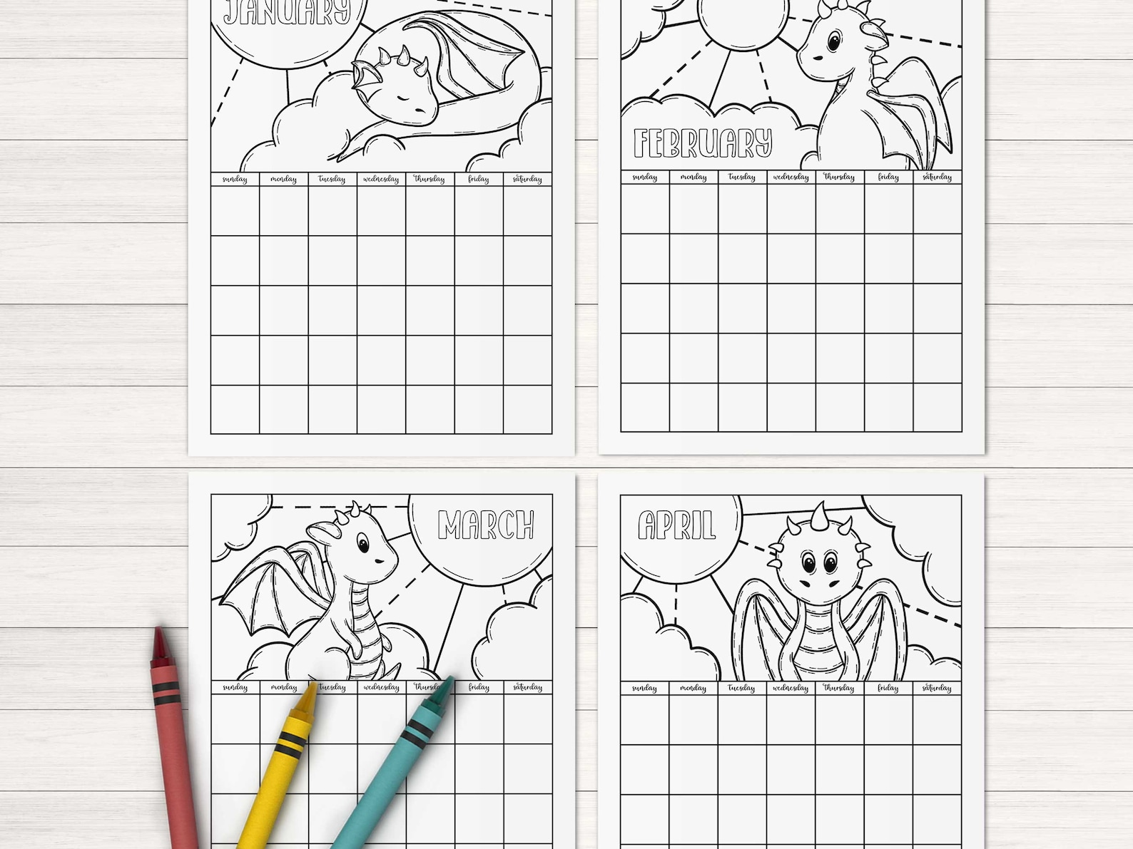 Printable Coloring Calendar for Kids, Undated Monthly Planner Printable ...