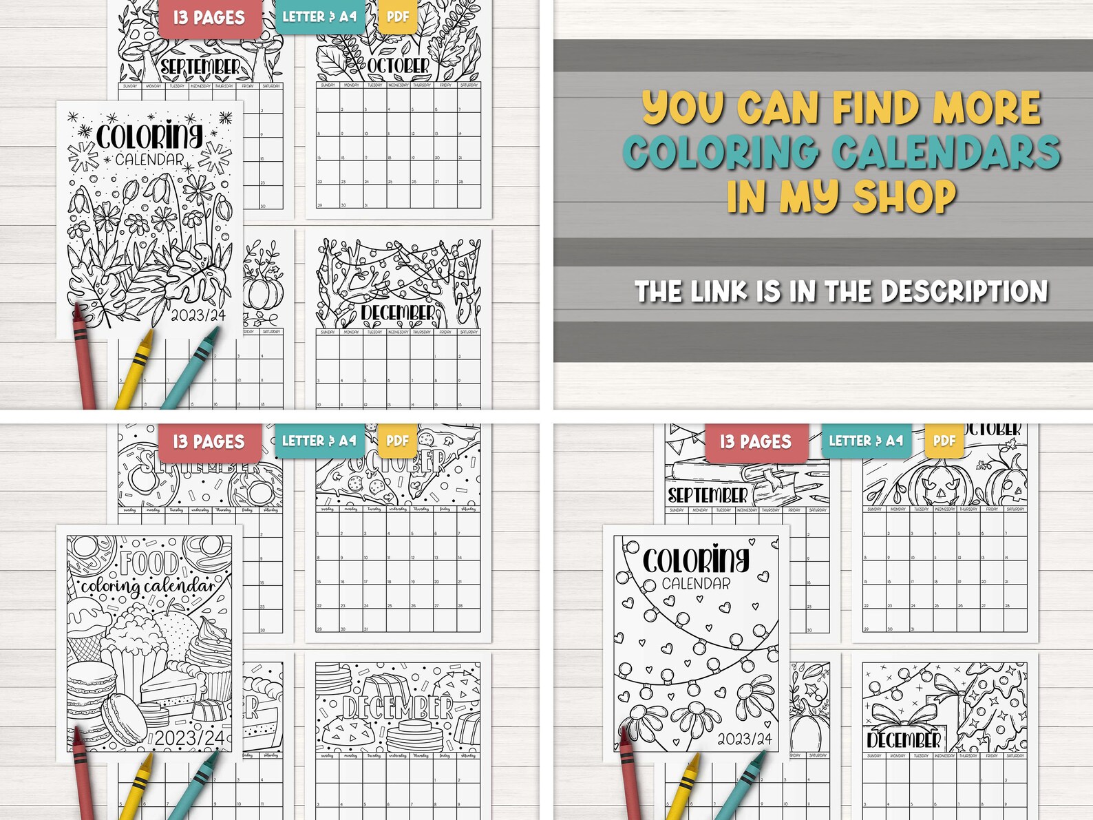 Coloring Calendar for Kids, Undated Calendar Printable, Animal Coloring ...