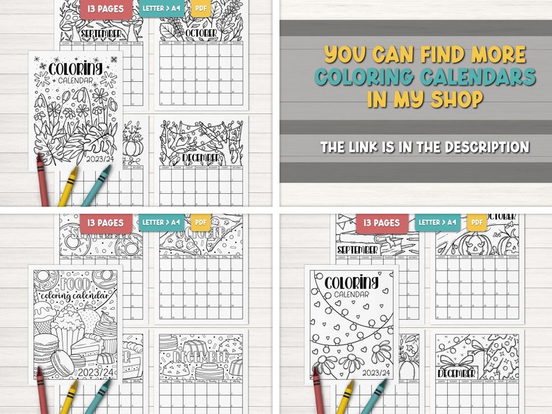 Coloring Calendar for Kids, Undated Calendar Printable, Animal Coloring ...