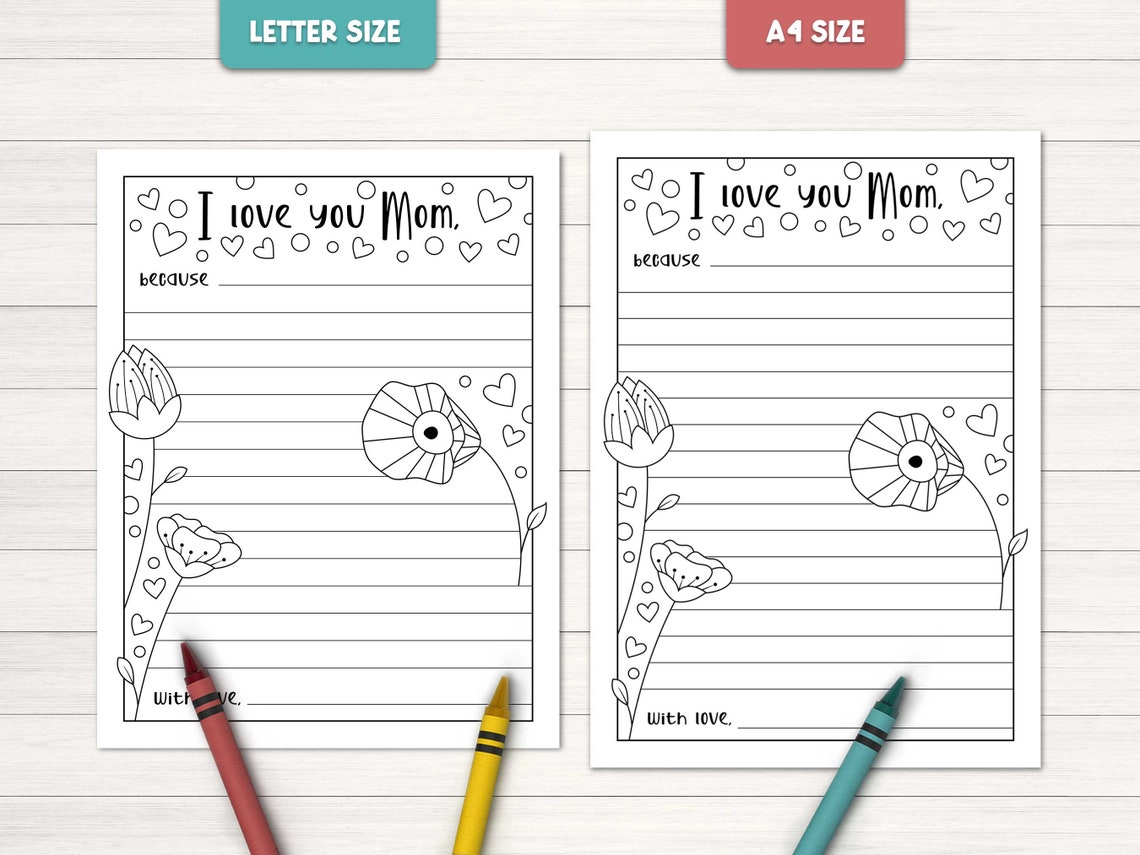 Mothers Day Letter, Printable Coloring Card, Mothers Day Coloring Pages ...