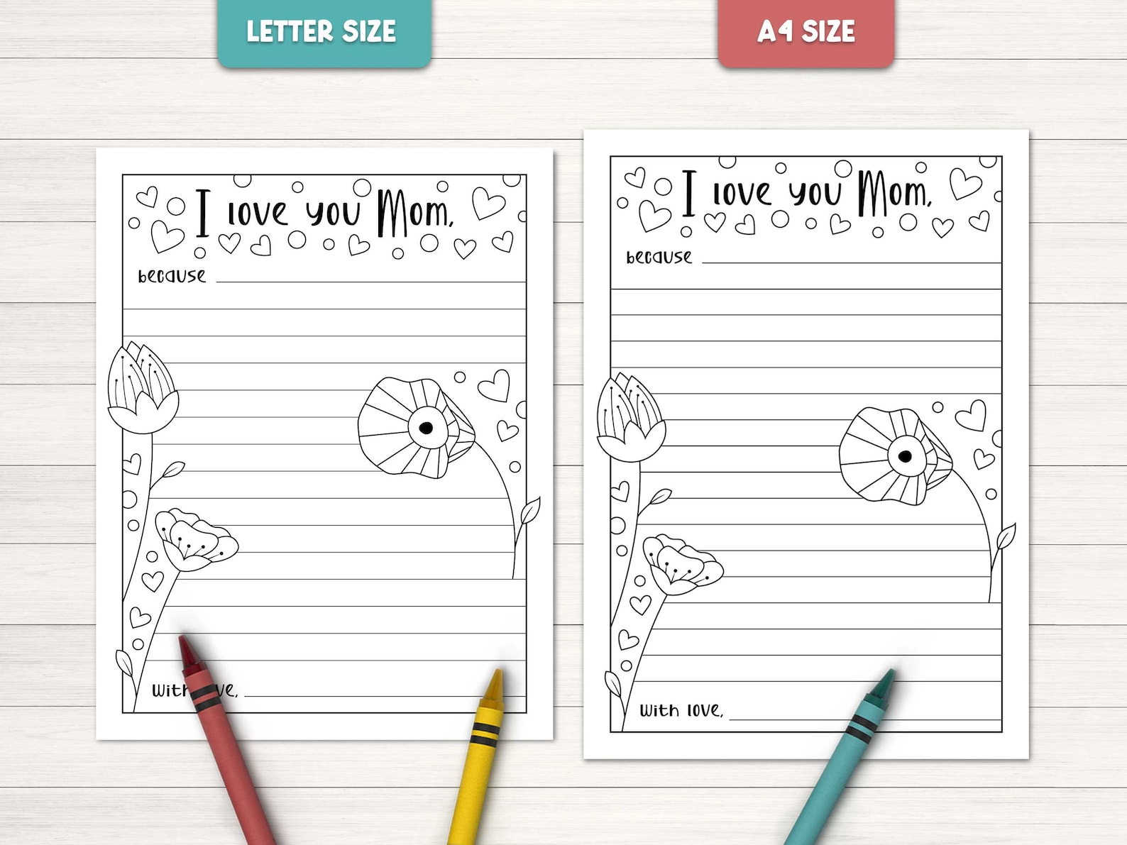 Mothers Day Letter, Printable Coloring Card, Mothers Day Coloring Pages ...