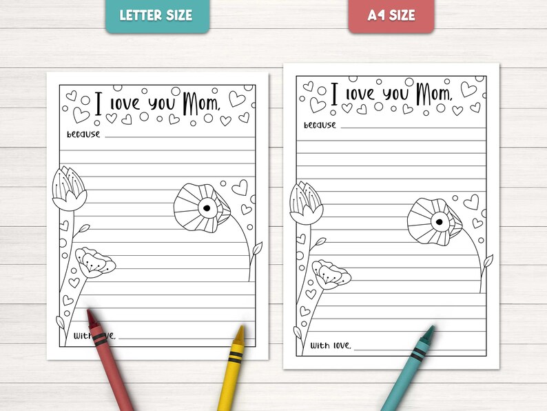 Mothers Day Letter, Printable Coloring Card, Mothers Day Coloring Pages ...