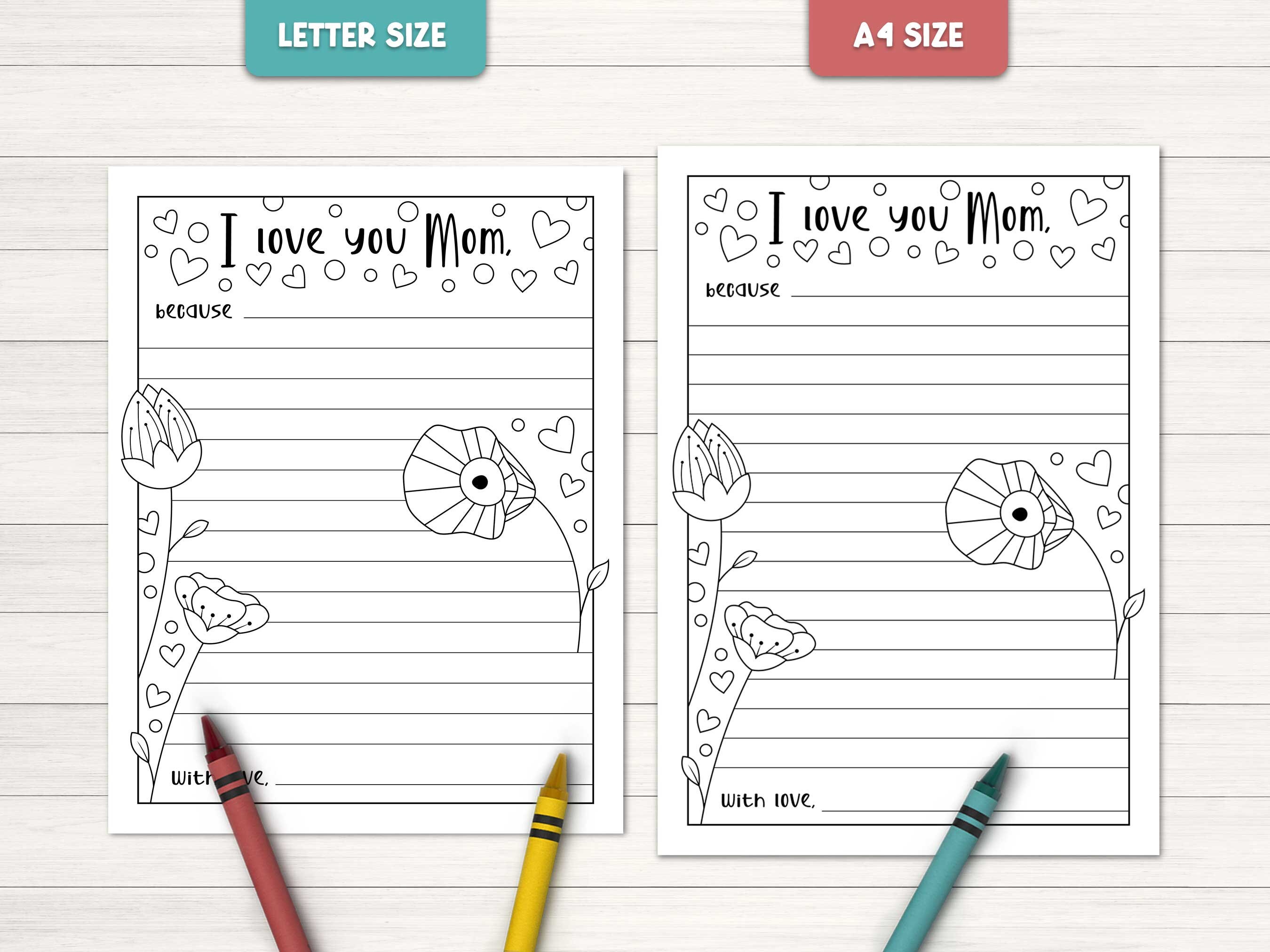 Mothers Day Letter, Printable Coloring Card, Mothers Day Coloring Pages ...