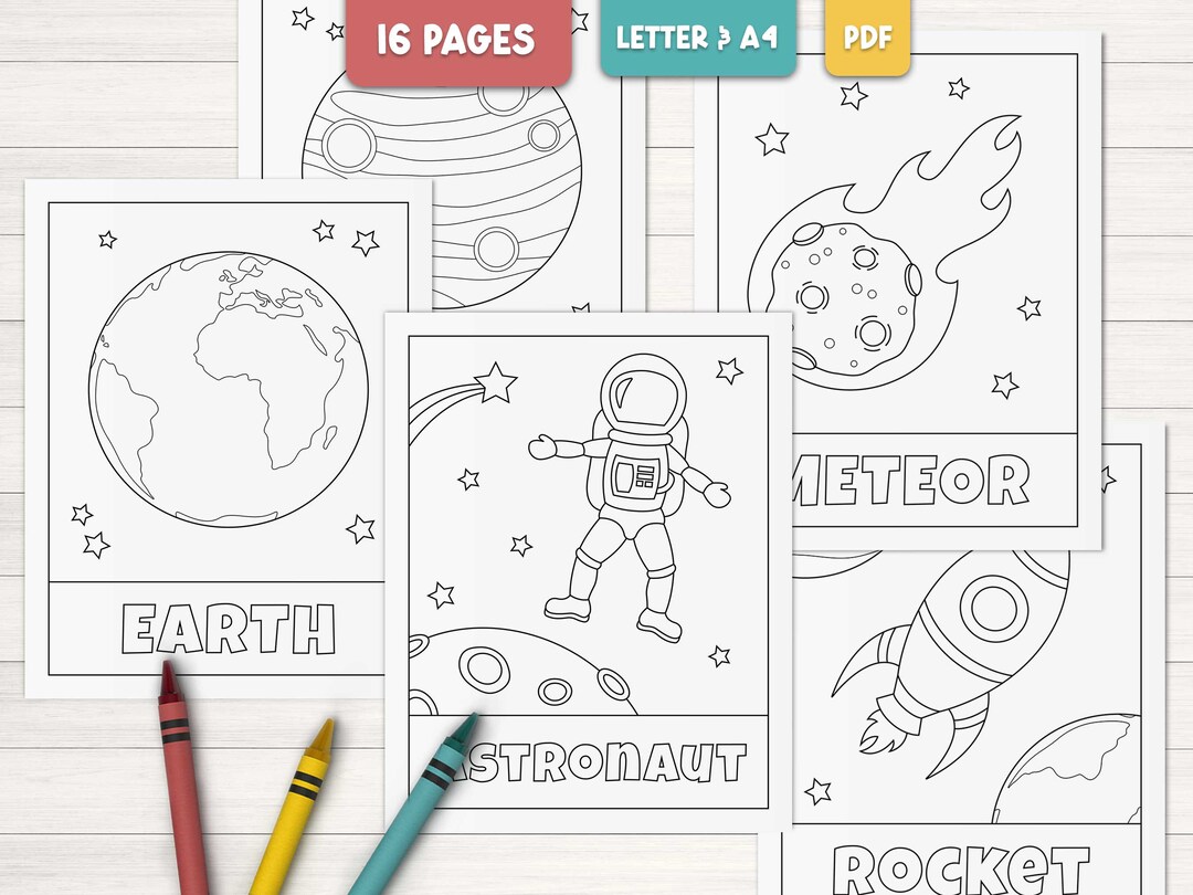 Space Coloring Pages for Kids: Planets & Astronauts (PDF) - Etsy