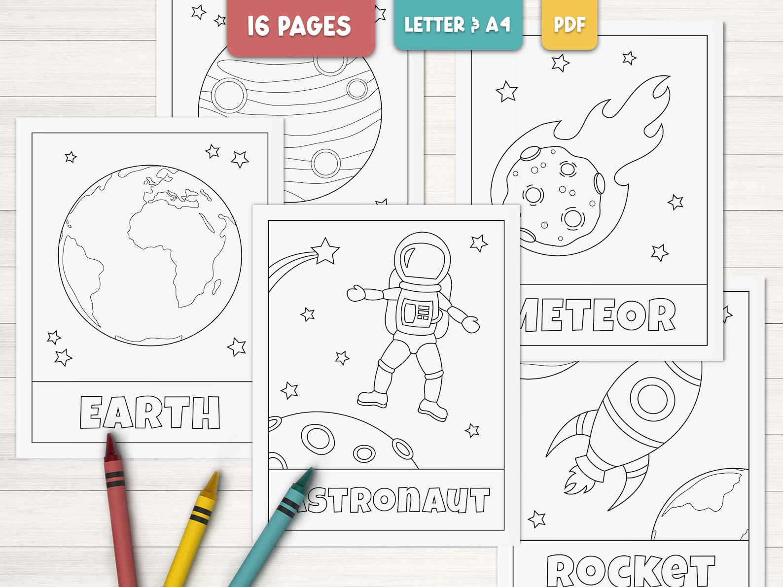 Space Coloring Pages for Kids: Planets & Astronauts (PDF) - Etsy