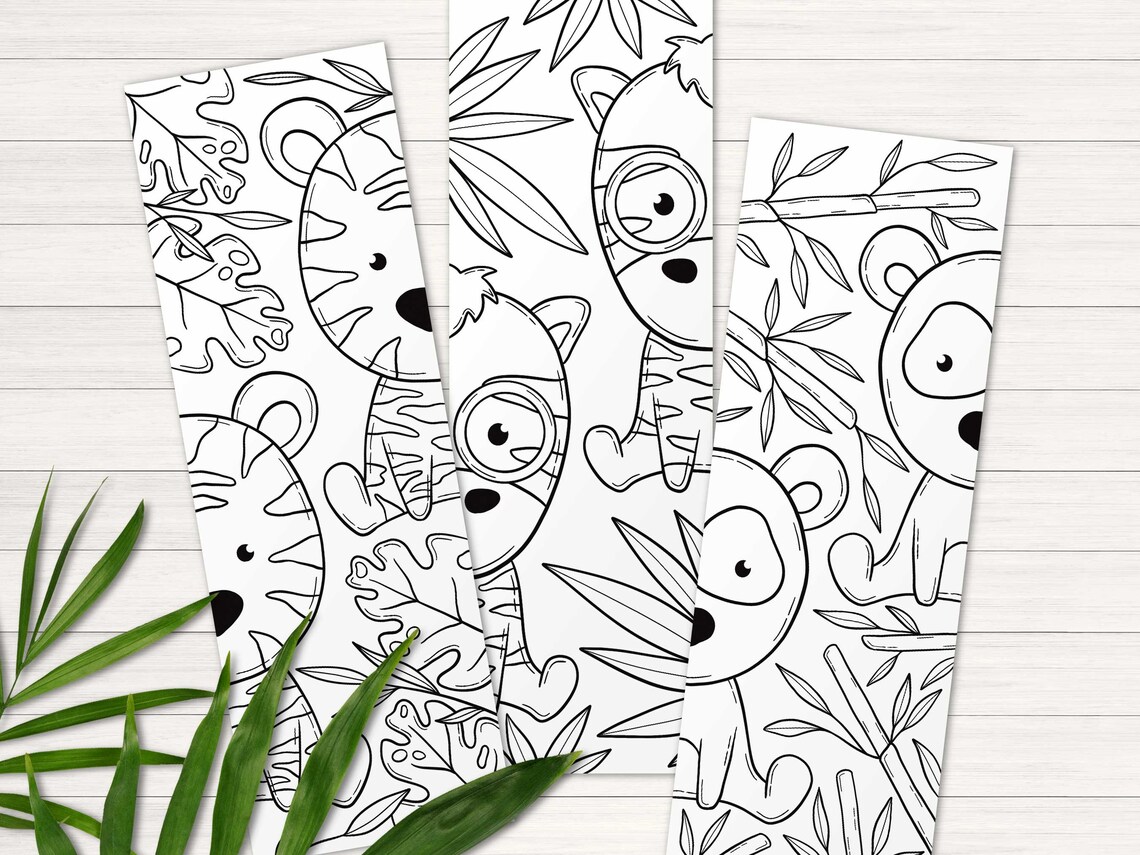 Jungle Animal Coloring Bookmarks for Kids, Printable Bookmarks to Color ...
