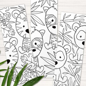 Jungle Animal Coloring Bookmarks for Kids, Printable Bookmarks to Color ...