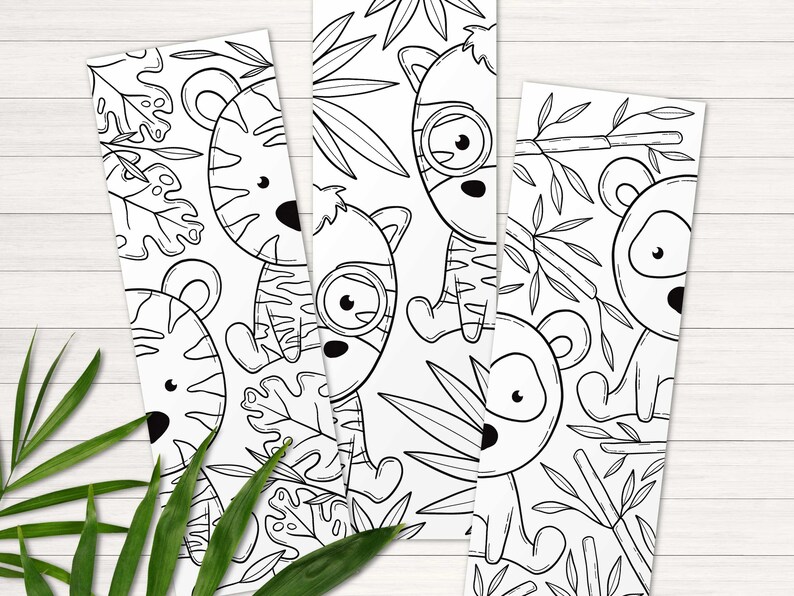 Jungle Animal Coloring Bookmarks for Kids, Printable Bookmarks to Color ...