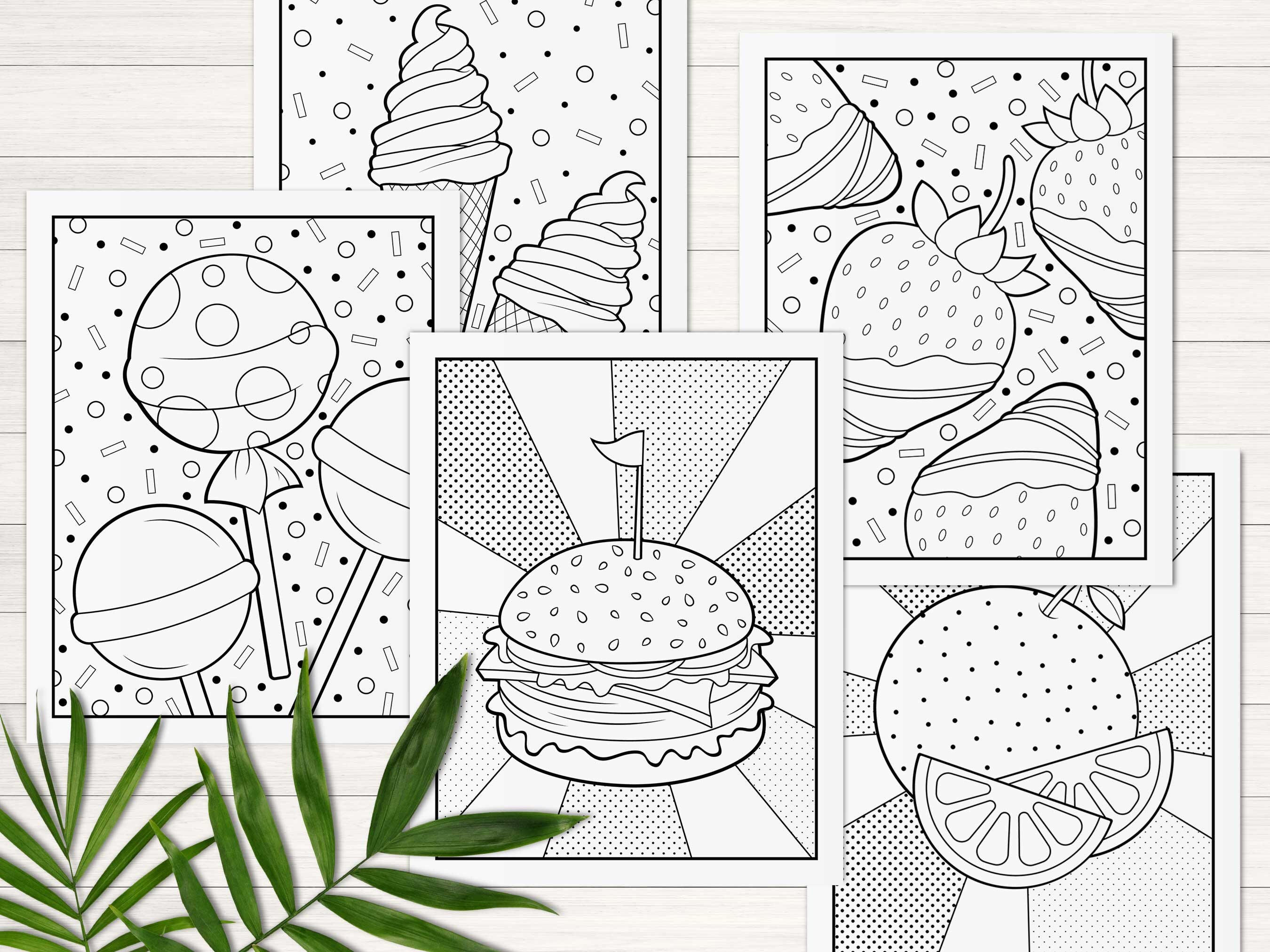 Food Coloring Pages for Kids, Printable Coloring Book for Adults ...