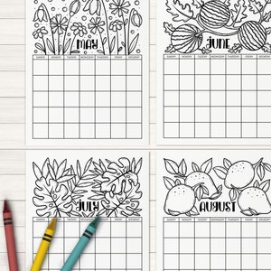 Printable Coloring Calendar for Kids, Undated Planner PDF, Coloring ...