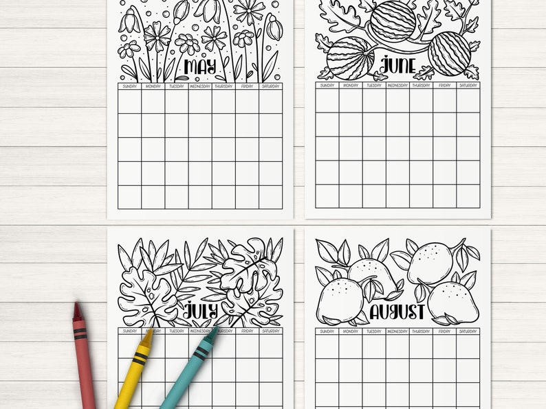 Printable Coloring Calendar for Kids, Undated Planner PDF, Coloring ...