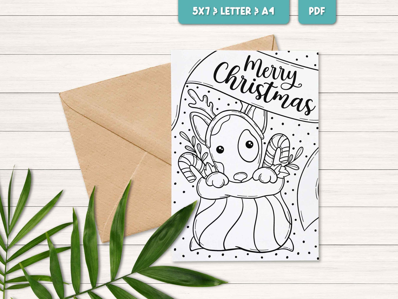 Printable Christmas Coloring Card for Kids, Cute Christmas Card, 5x7 ...