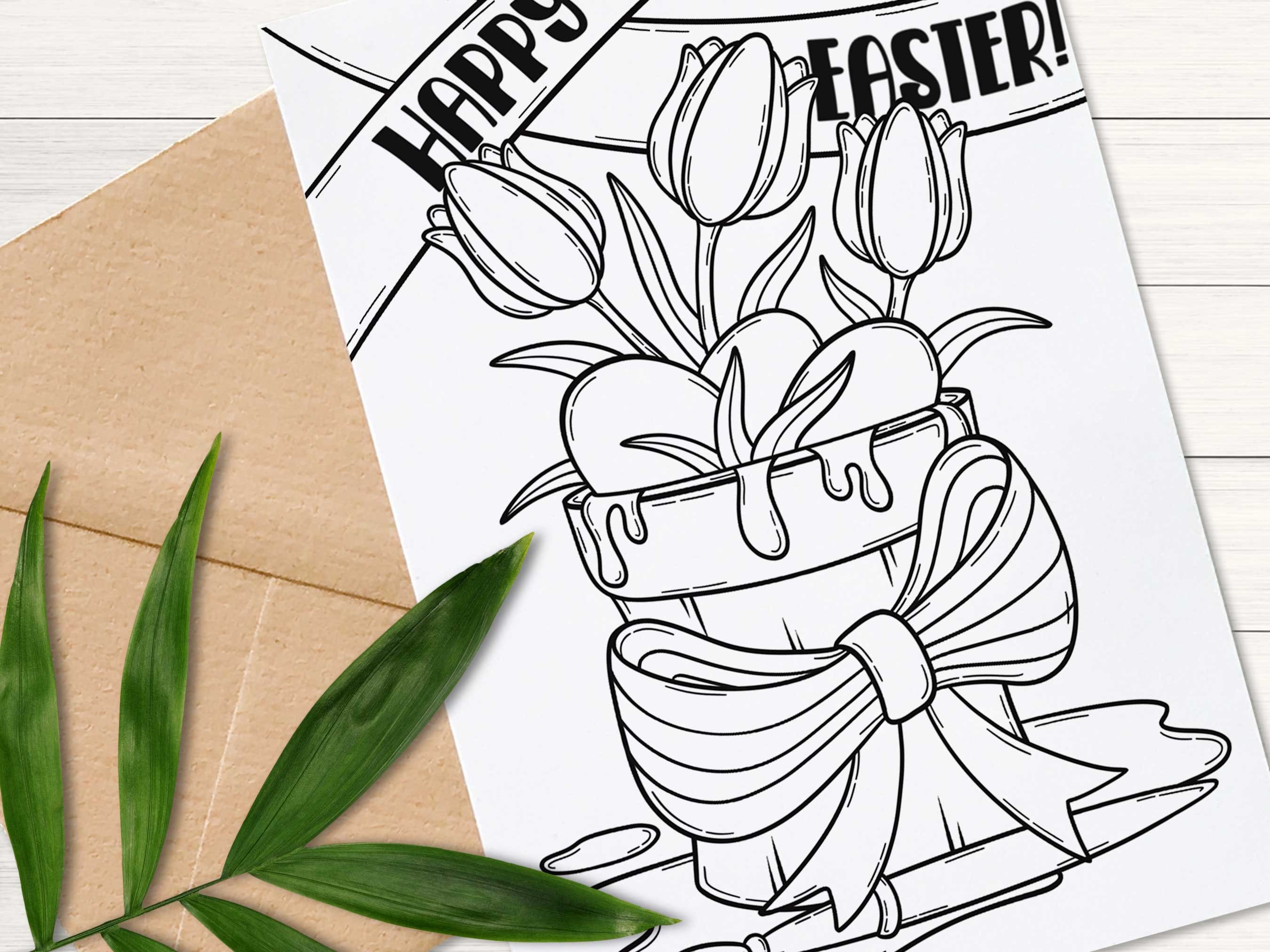 Printable Easter Card to Color, Happy Easter Card Digital, Easter ...