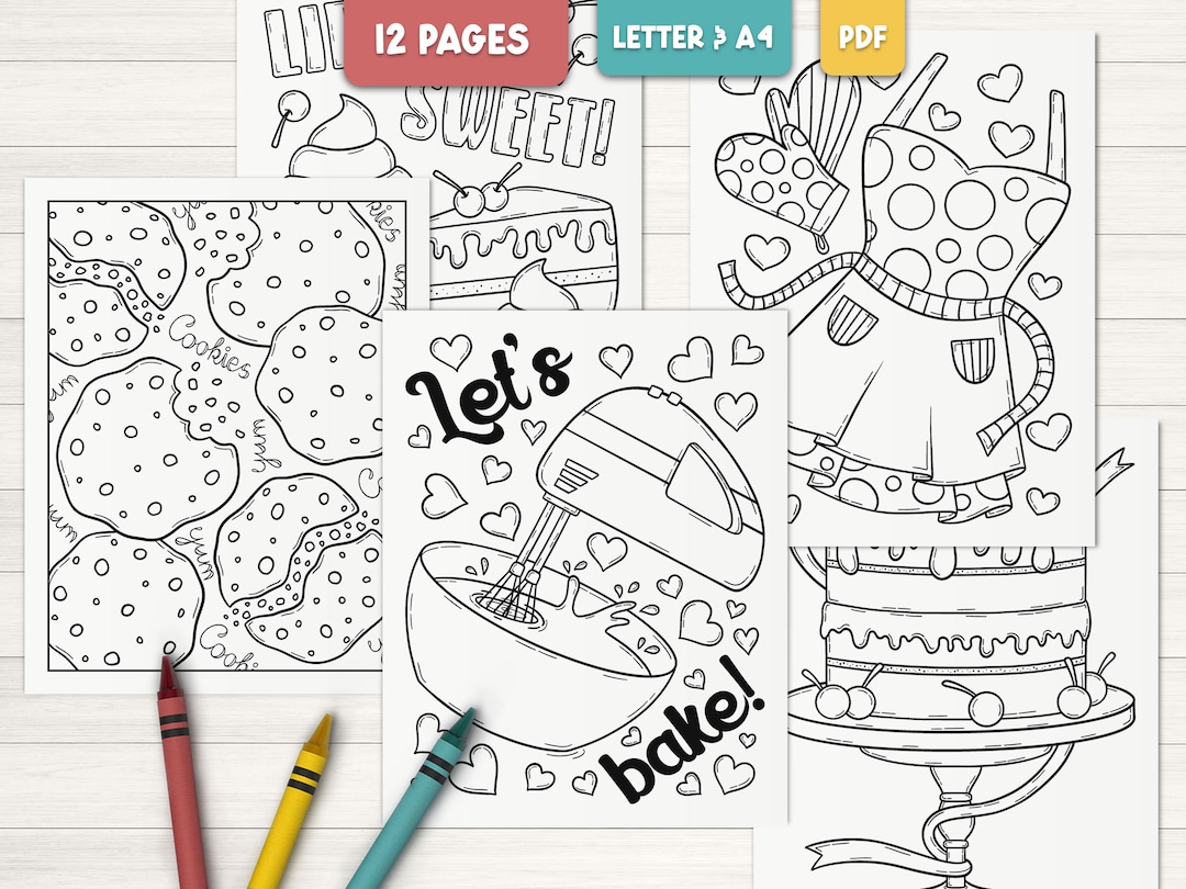 Baking Coloring Pages for Kids, Food Coloring Page Printable, Sweets ...