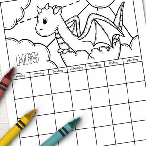 Dragon Coloring Calendar: Undated Monthly Planner (PDF Printable) - Etsy