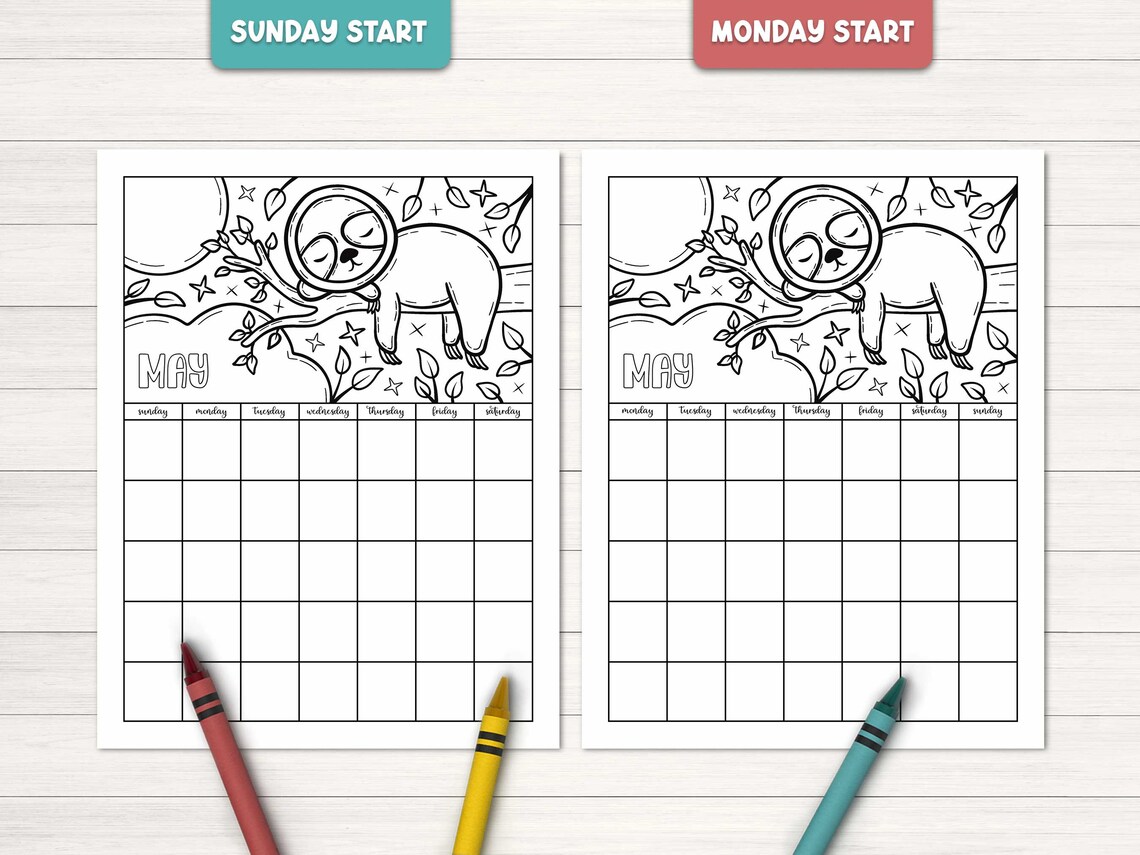 Coloring Calendar for Kids, Undated Calendar Printable, Animal Coloring ...