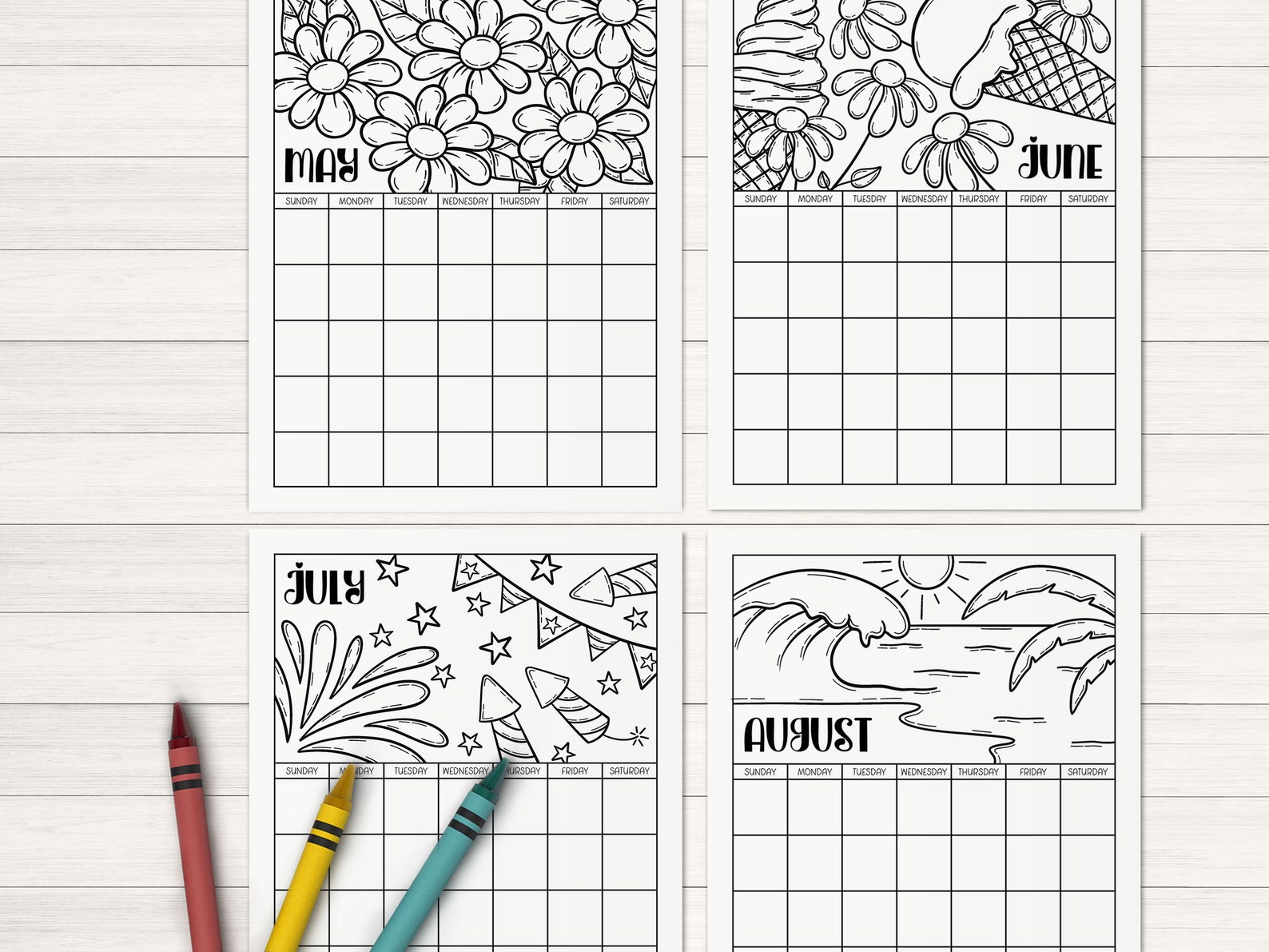 Coloring Calendar for Kids, Undated Monthly Planner Printable, Holiday ...