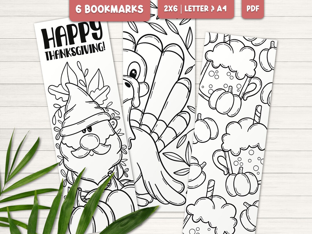 Thanksgiving Coloring Bookmarks for Kids, Printable Bookmarks to Color ...