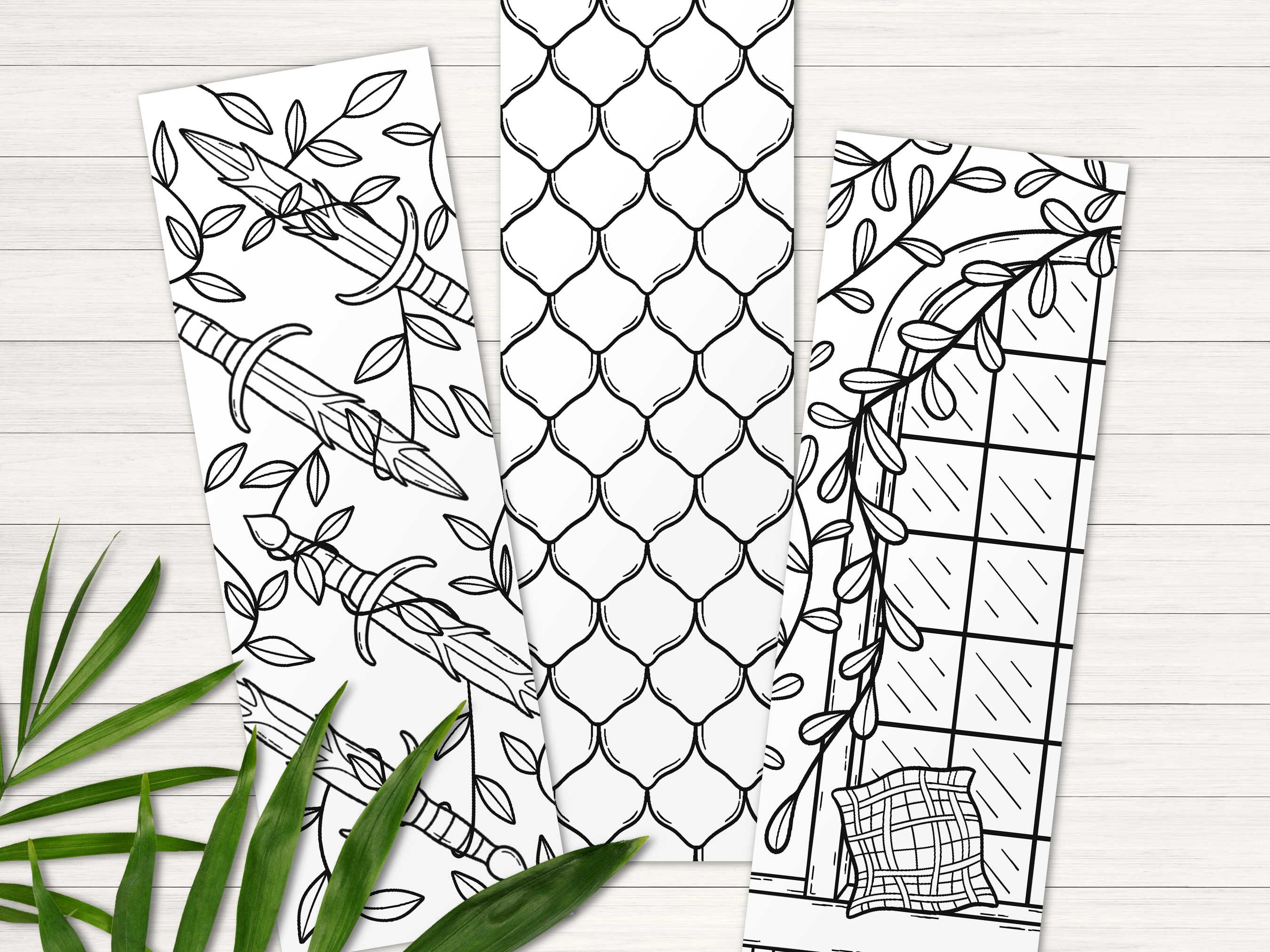 Coloring Bookmarks for Adults, Fantasy Bookmark Printable, Dragon ...