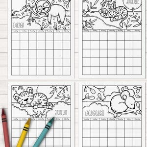 Coloring Calendar for Kids, Undated Calendar Printable, Animal Coloring ...
