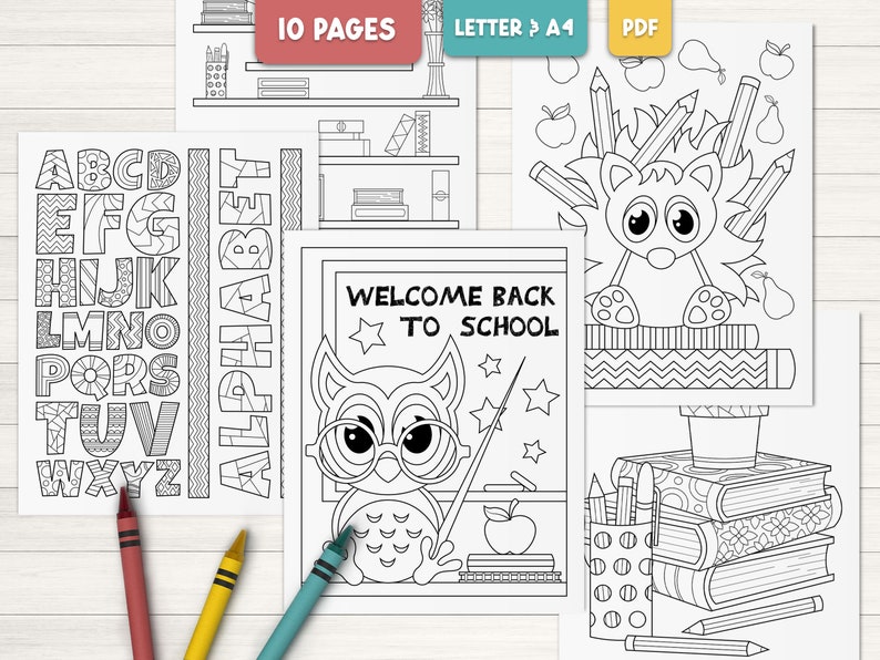 Back to School Coloring Pages for Kids, Fall Activity Printable, Animal ...