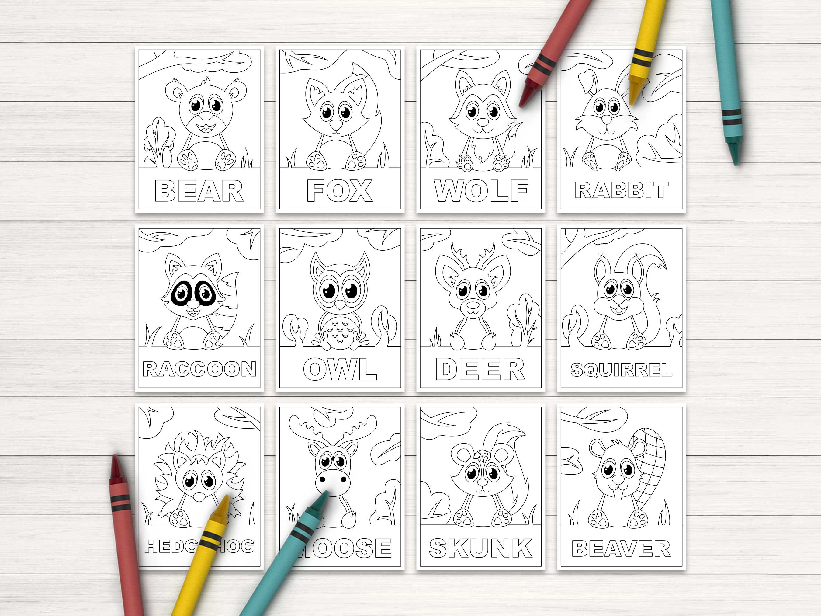 Woodland Animals Coloring Pages for Kids, Printable Forest Animals ...