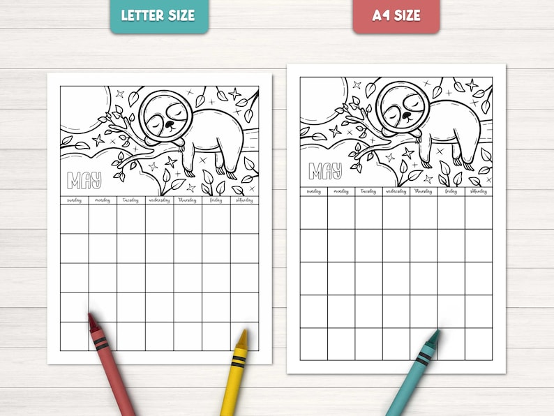 Coloring Calendar for Kids, Undated Calendar Printable, Animal Coloring ...