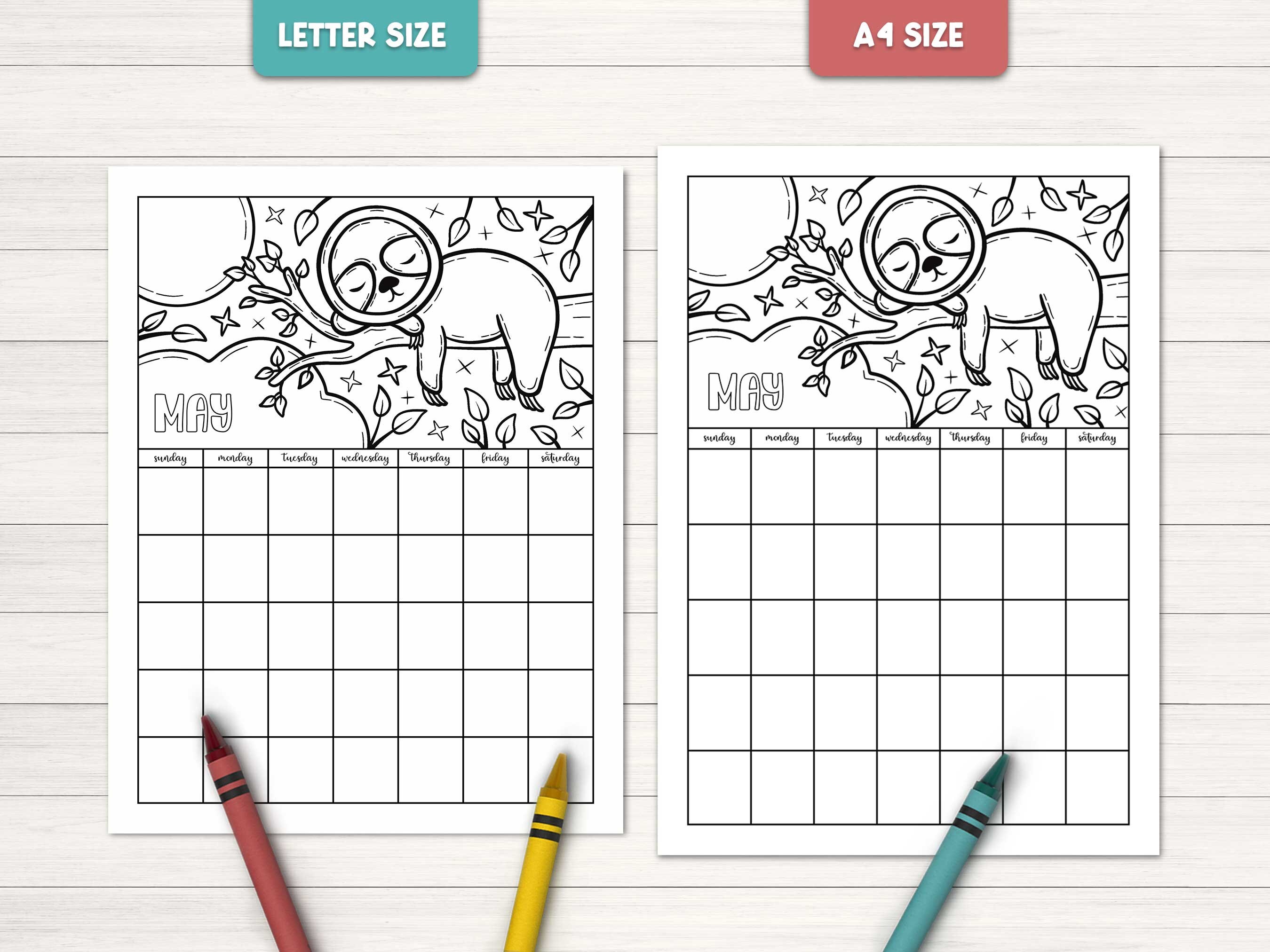 Coloring Calendar for Kids, Undated Calendar Printable, Animal Coloring ...