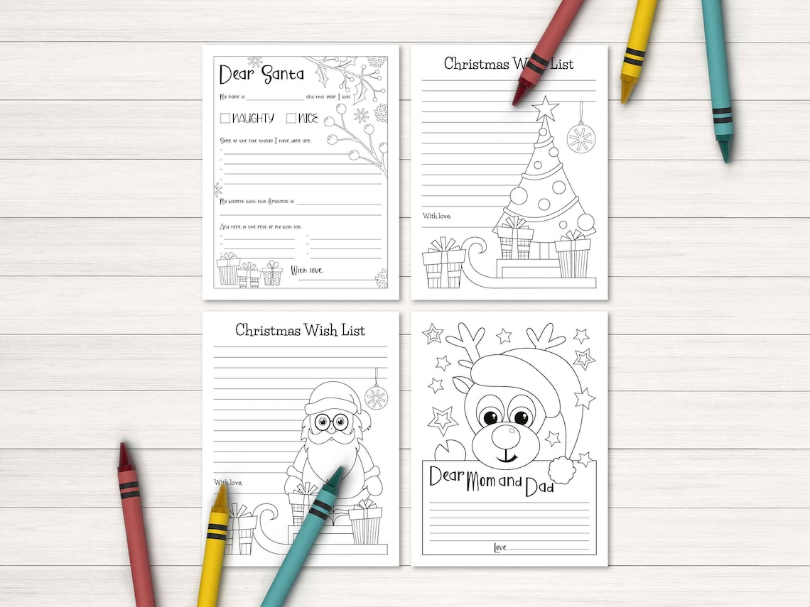 Coloring Letter to Santa for Kids, Christmas Wish List Printable, Dear ...