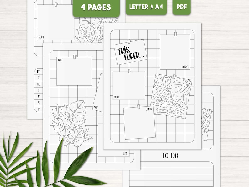 Botanical Weekly Planner Printable: Floral Coloring Calendar (a4/letter ...