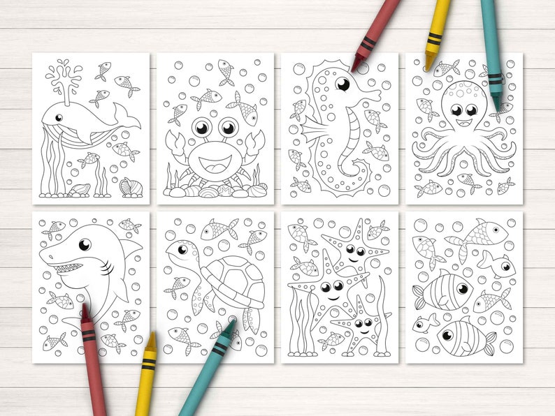 Sea Animal Coloring Pages for Kids, Ocean Coloring Book, Preschool ...