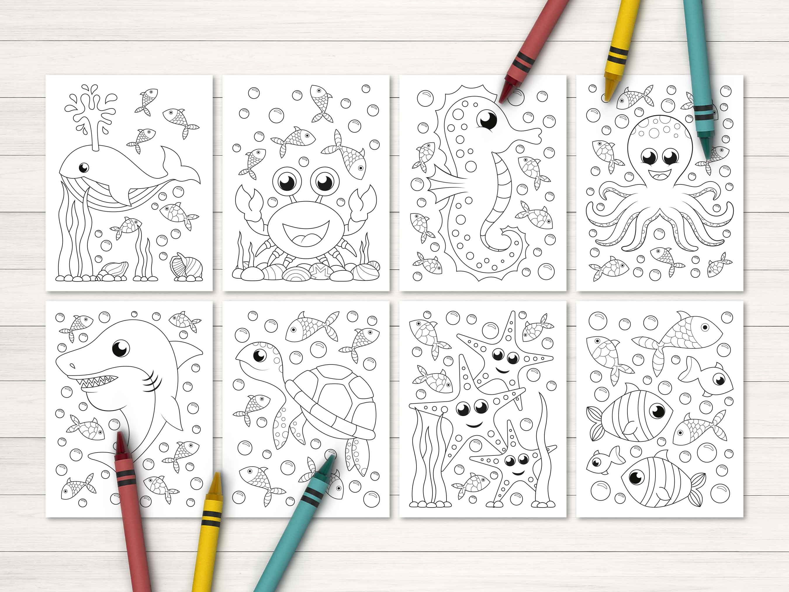 Sea Animal Coloring Pages for Kids, Ocean Coloring Book, Preschool ...