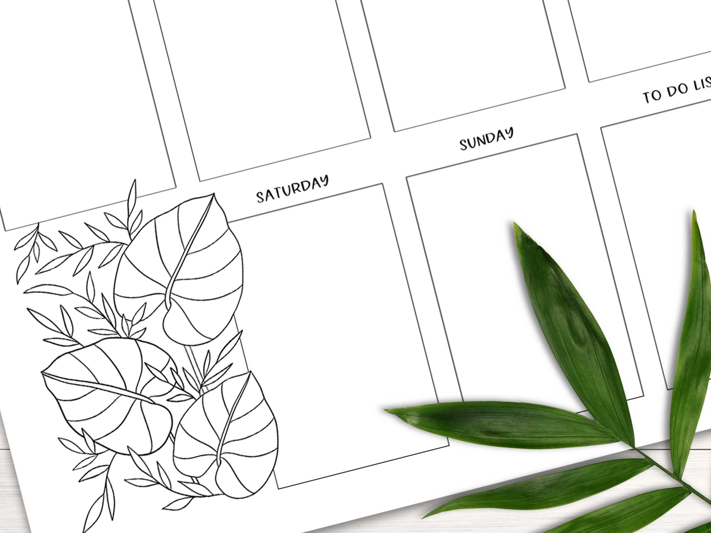 Coloring Weekly Planner, Printable Weekly Planner Minimalist, Botanical ...