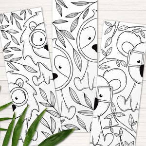 Jungle Animal Coloring Bookmarks for Kids, Printable Bookmarks to Color ...