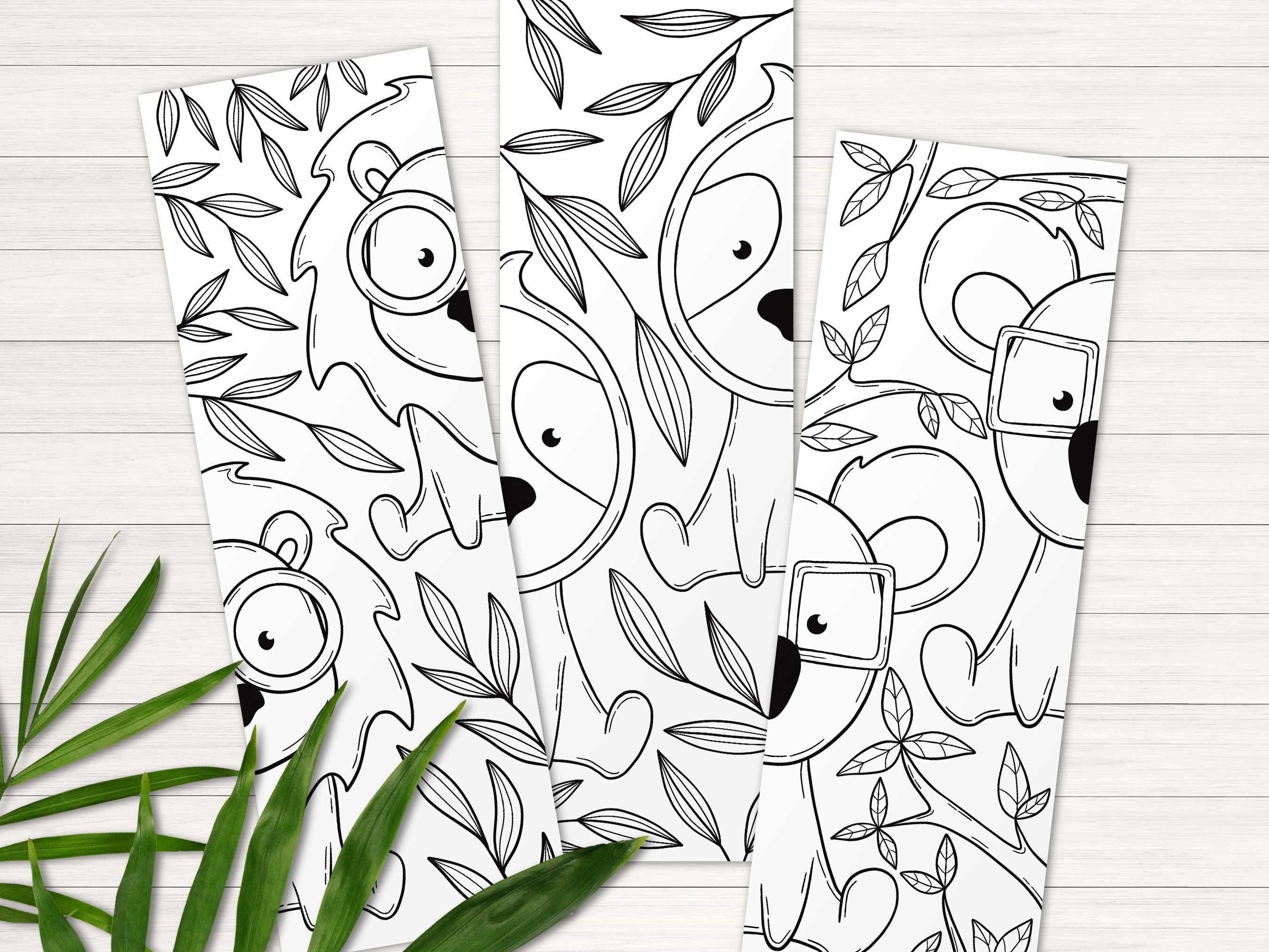 Jungle Animal Coloring Bookmarks for Kids, Printable Bookmarks to Color ...