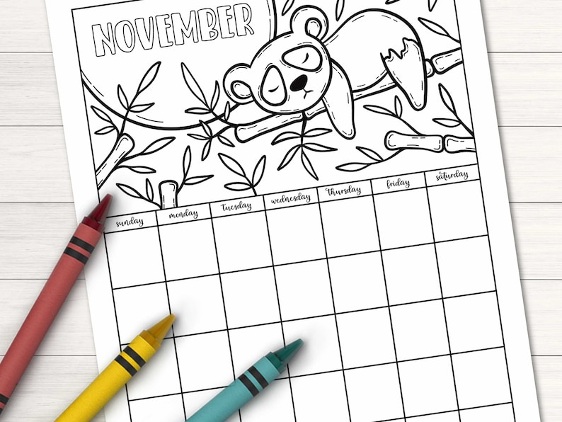 Coloring Calendar for Kids, Undated Calendar Printable, Animal Coloring ...