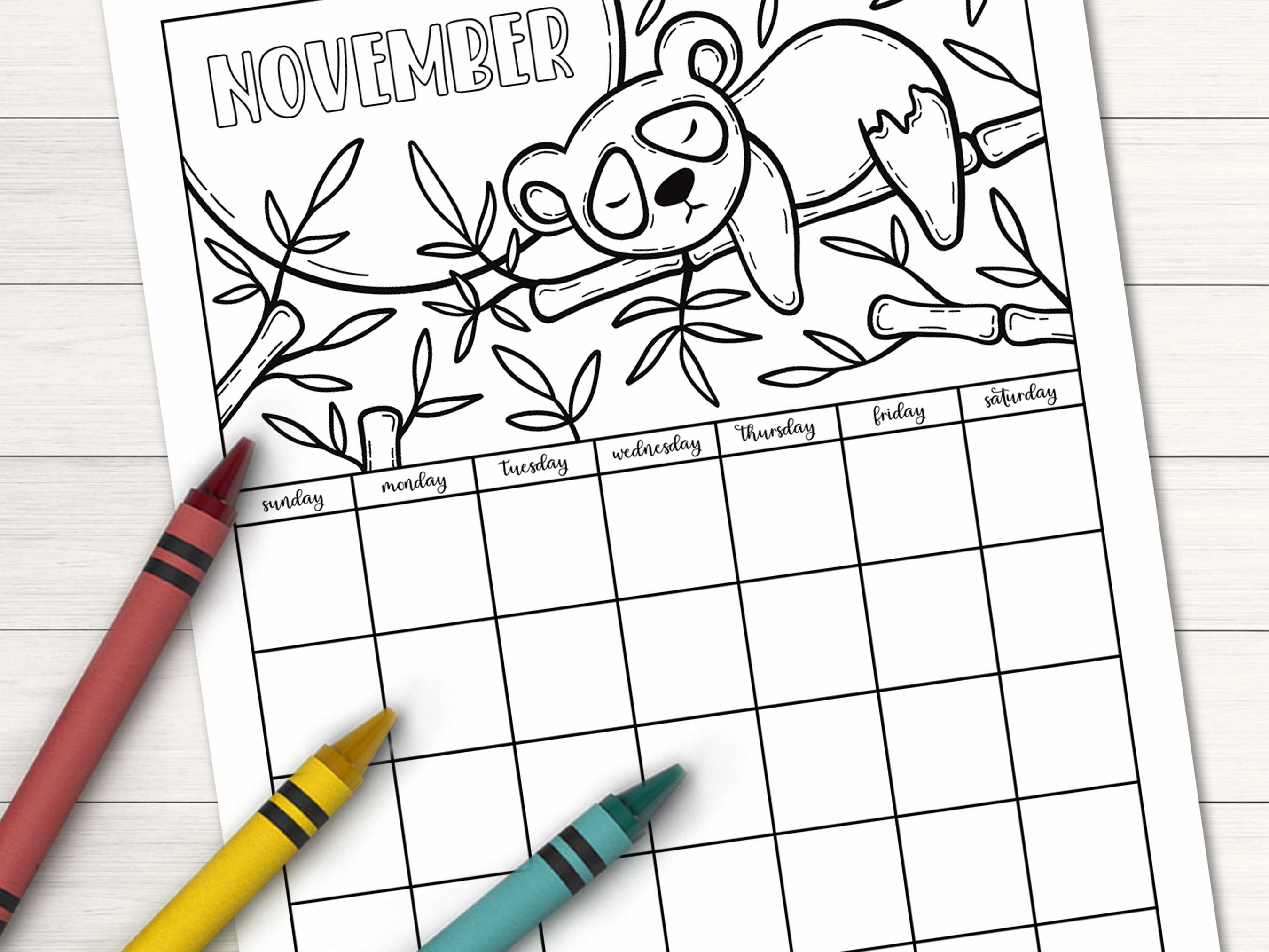 Coloring Calendar for Kids, Undated Calendar Printable, Animal Coloring ...